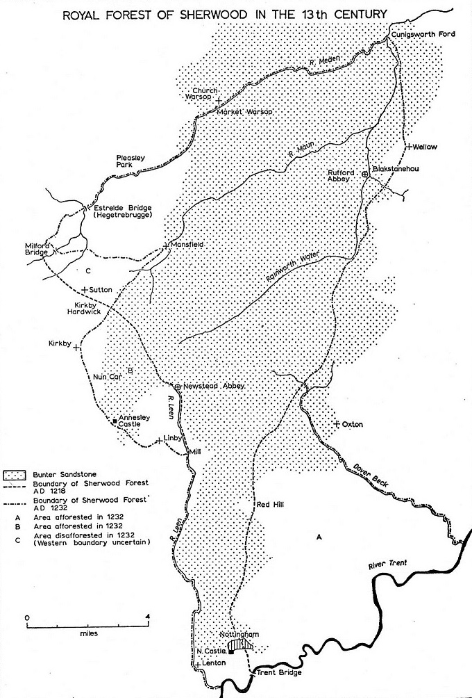 Map of the Royal Forest of Sherwood in the 13th Century | Robin Hood ...